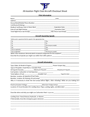 Fillable Online JB Aviation Flight Club Aircraft Checkout Sheet Fax ...