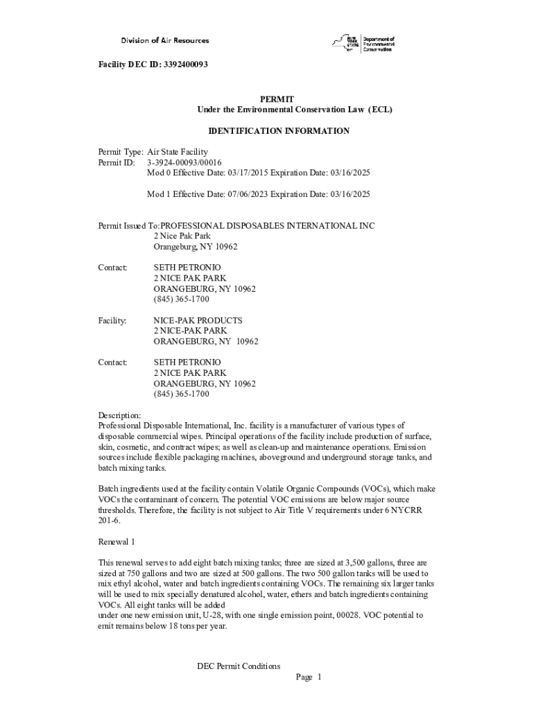 Fillable Online Facility DEC ID: 3392400093 DEC Permit Conditions Page ...