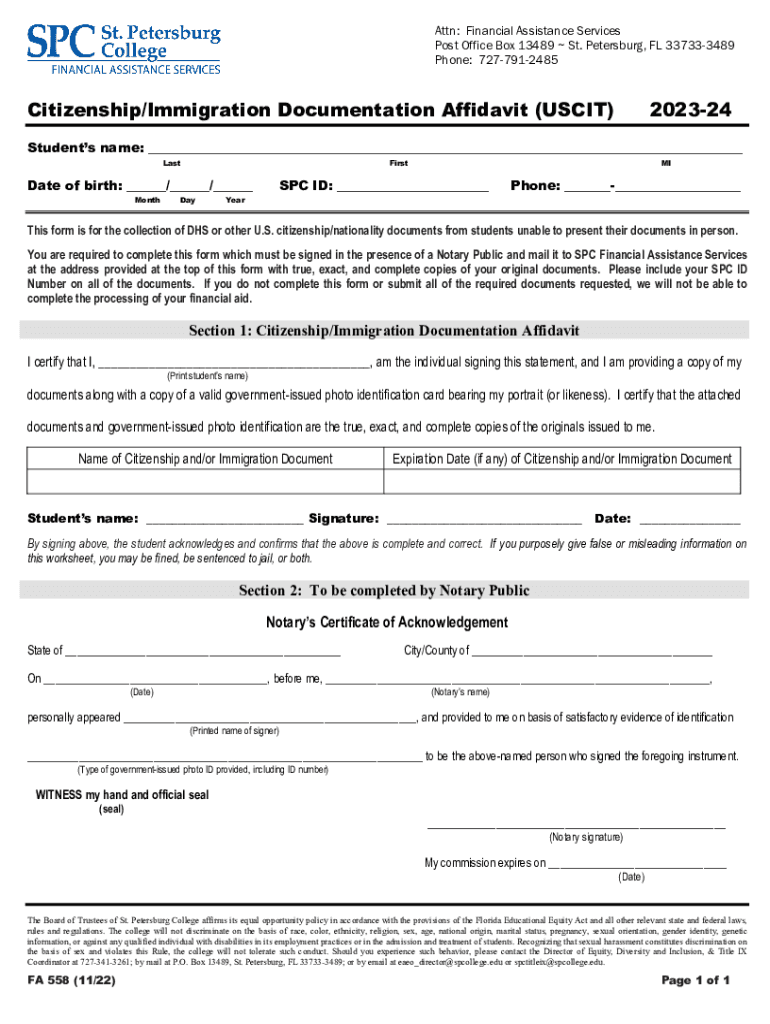 Fillable Online Citizenship/Immigration Documentation Affidavit (USCIT) ... Fax Email Print ...