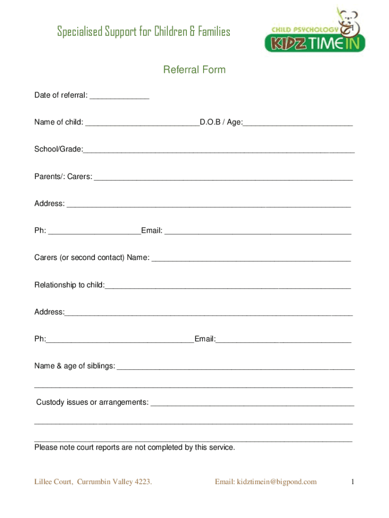 Fillable Online PLAY THERAPY REFERRAL FORM Fax Email Print - pdfFiller