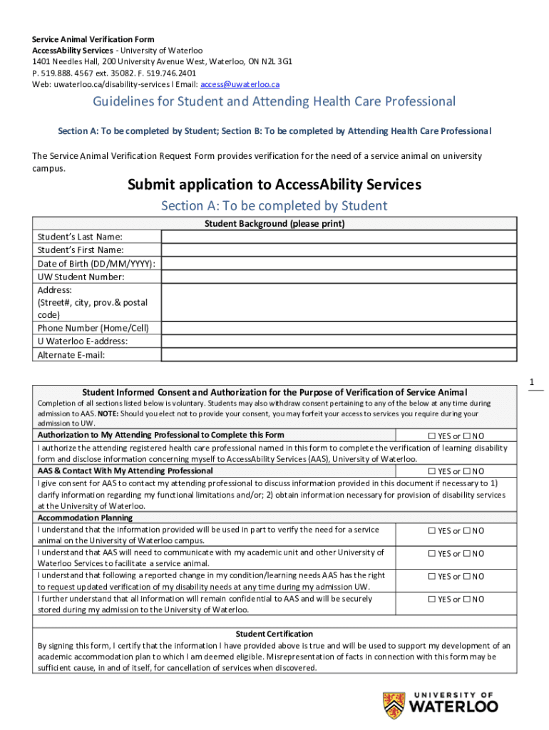Fillable Online Verification of Animal's Health FormAccessAbility Services Fax Email Print ...