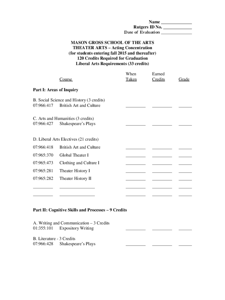 Fillable Online Acting Application InformationTheater at Mason Gross ...