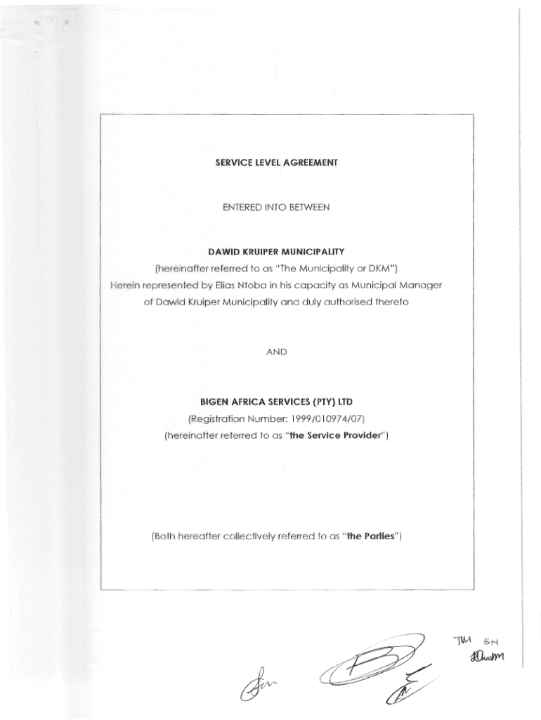 Fillable Online service level agreement - Dawid Kruiper Municipality Fax Email Print - pdfFiller