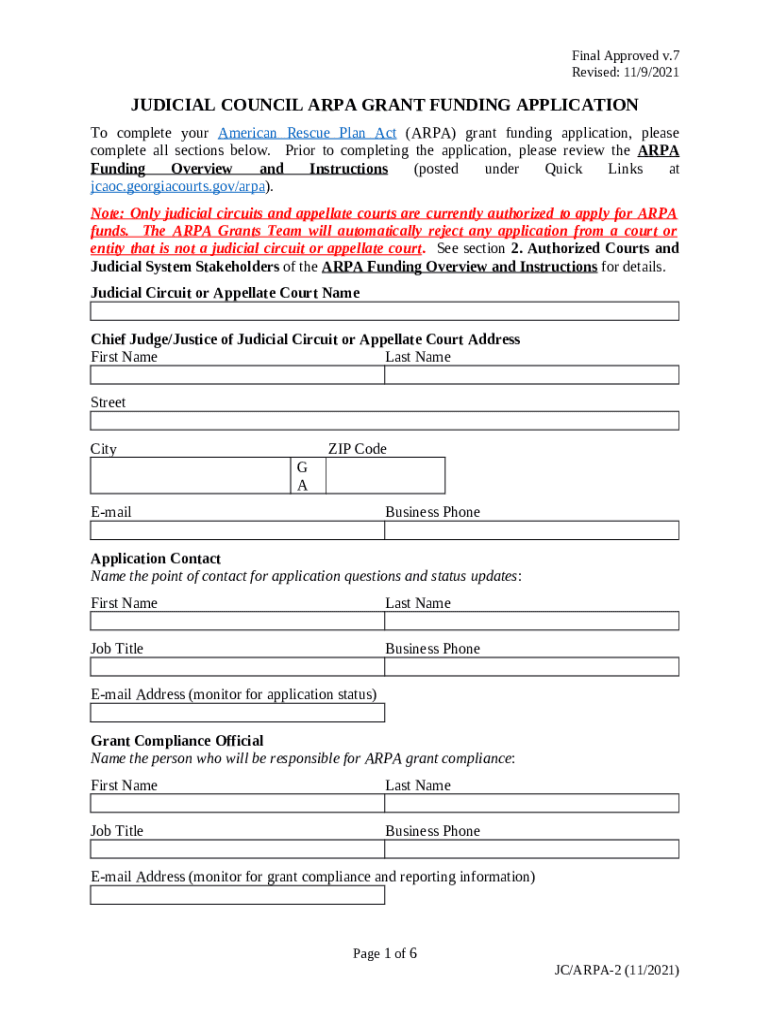 Federal American Rescue Plan Act (ARPA) Grant Program Doc Template ...
