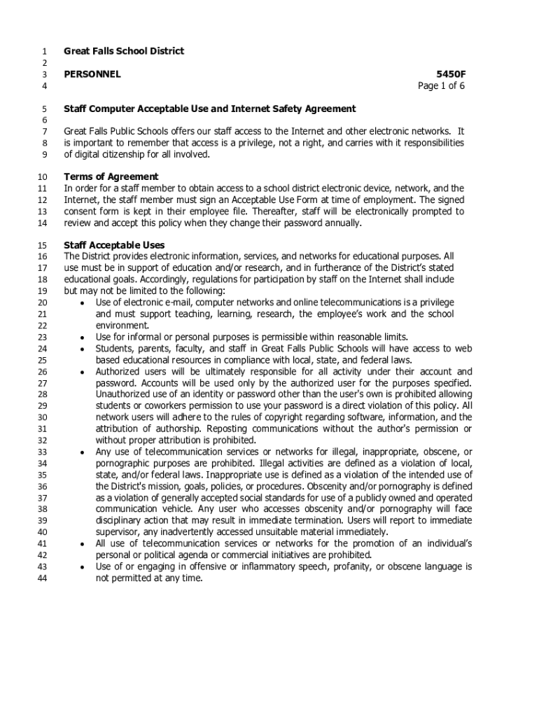 Fillable Online Staff Computer Acceptable Use and Internet Safety Agreement Fax Email Print ...