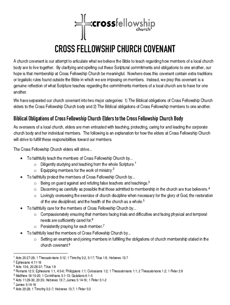 Fillable Online CROSS FELLOWSHIP CHURCH COVENANT Fax Email Print ...