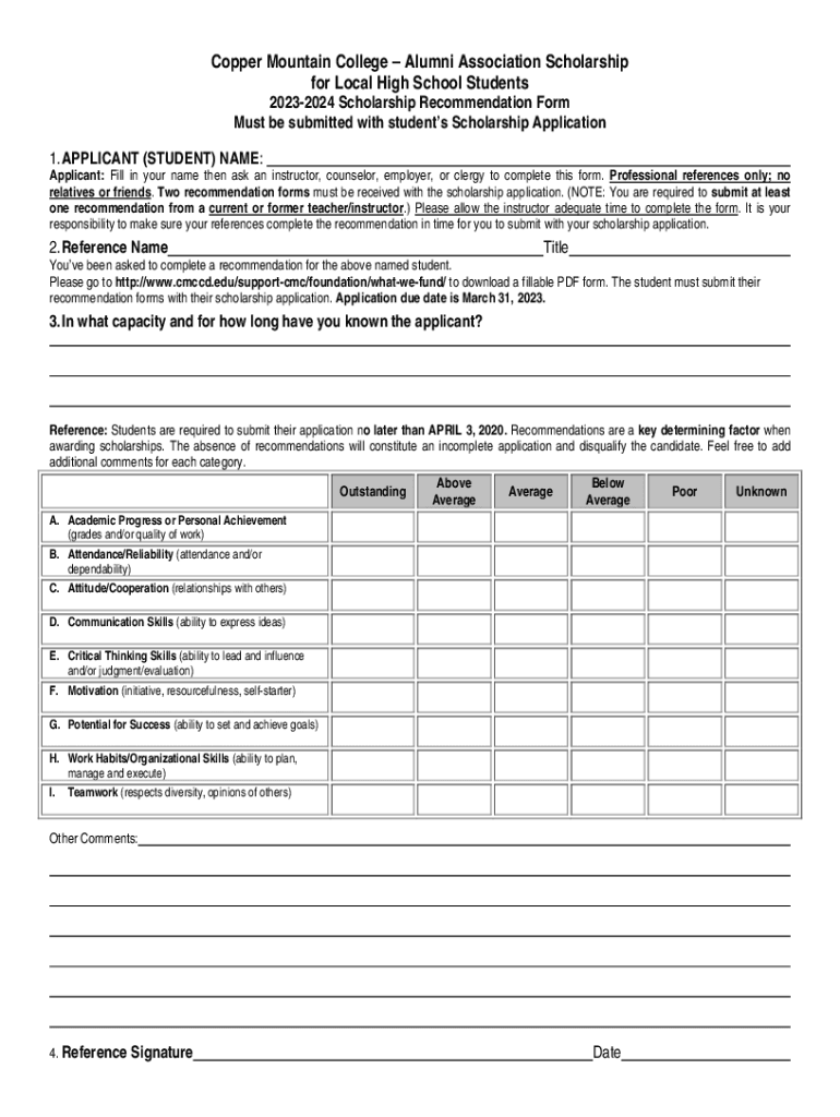 Fillable Online 2023-2024 Scholarship Recommendation Form Fax Email Print - pdfFiller