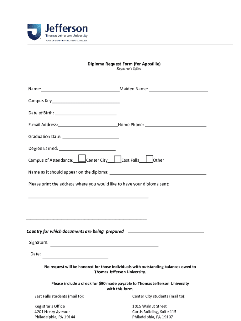 Fillable Online Diploma Request Form (for Apostille) Fax Email Print ...