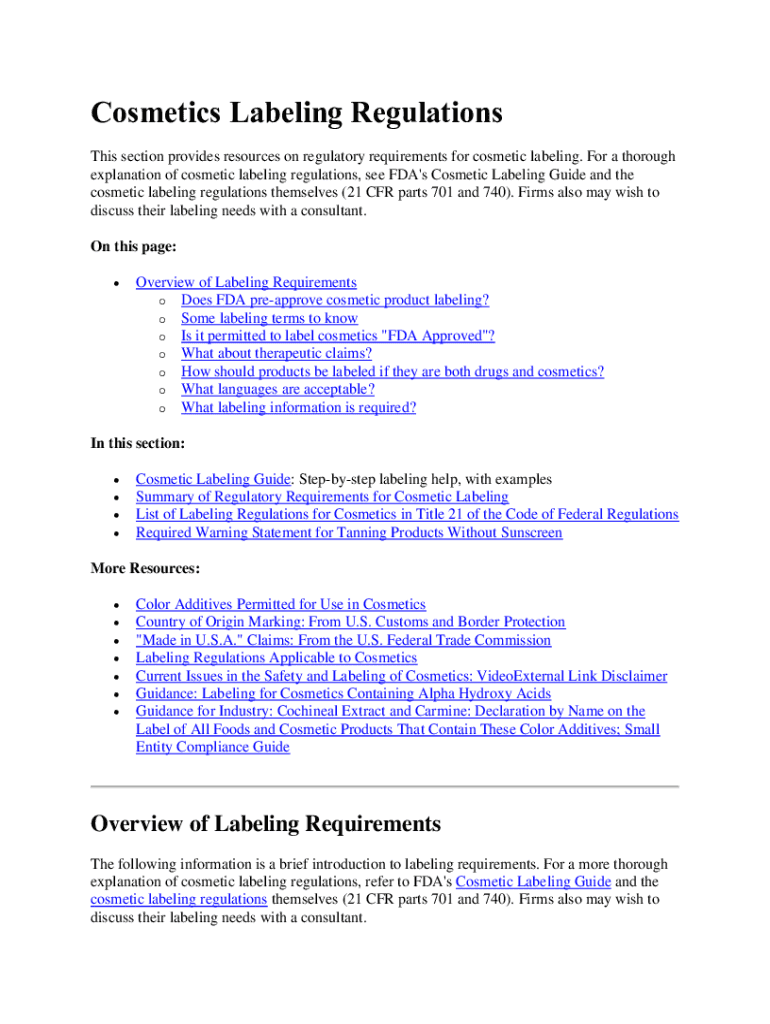 Fillable Online Comment Request; Cosmetic Labeling Requirements and ...