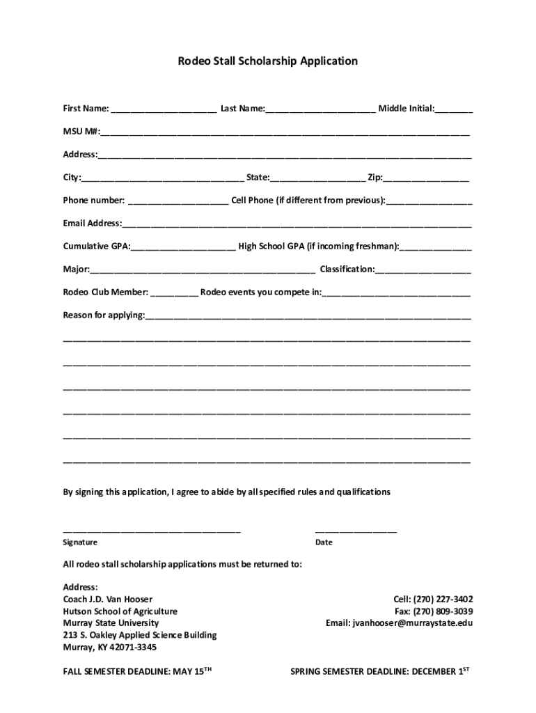 Fillable Online Fillable Online murraystate Rodeo Stall Scholarship ...