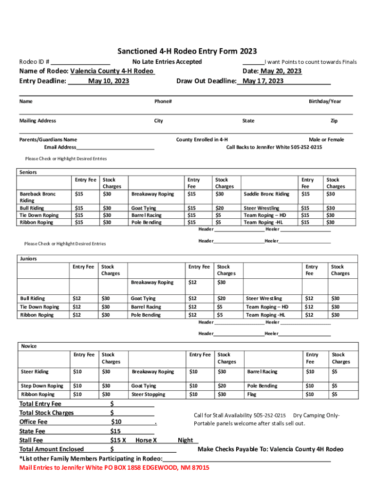 Fillable Online Fillable Online aces nmsu Sanctioned 4-H Rodeo Entry ...