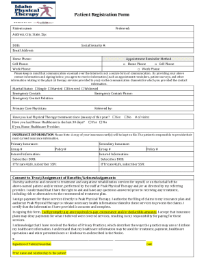 Fillable Online Patient Registration Form - Peak Physical Therapy Fax Email Print - pdfFiller