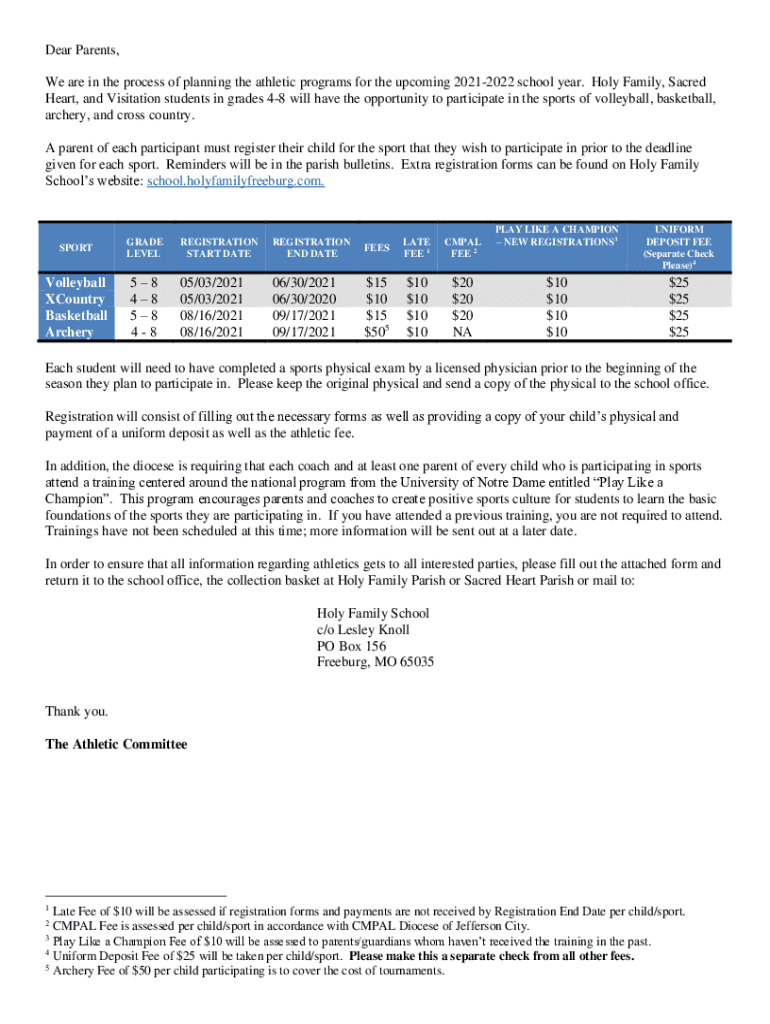 Fillable Online Dear Parents, We are in the process of planning the ...