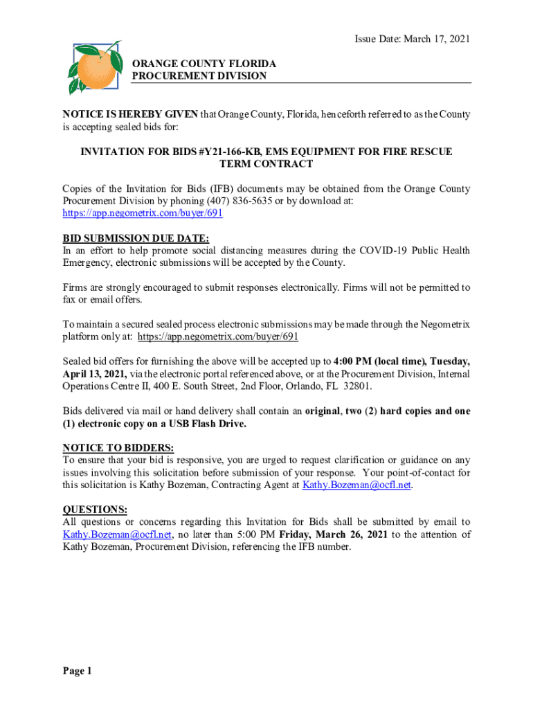 Fillable Online INVITATION FOR BIDS #Y21-166-KB, EMS EQUIPMENT FOR FIRE RESCUE Fax Email Print ...