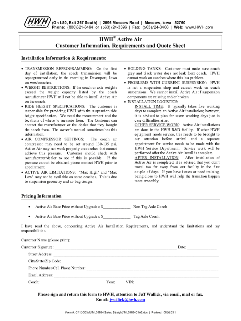 Fillable Online Hwh Hydraulic Leveling System Fax Email Print - pdfFiller