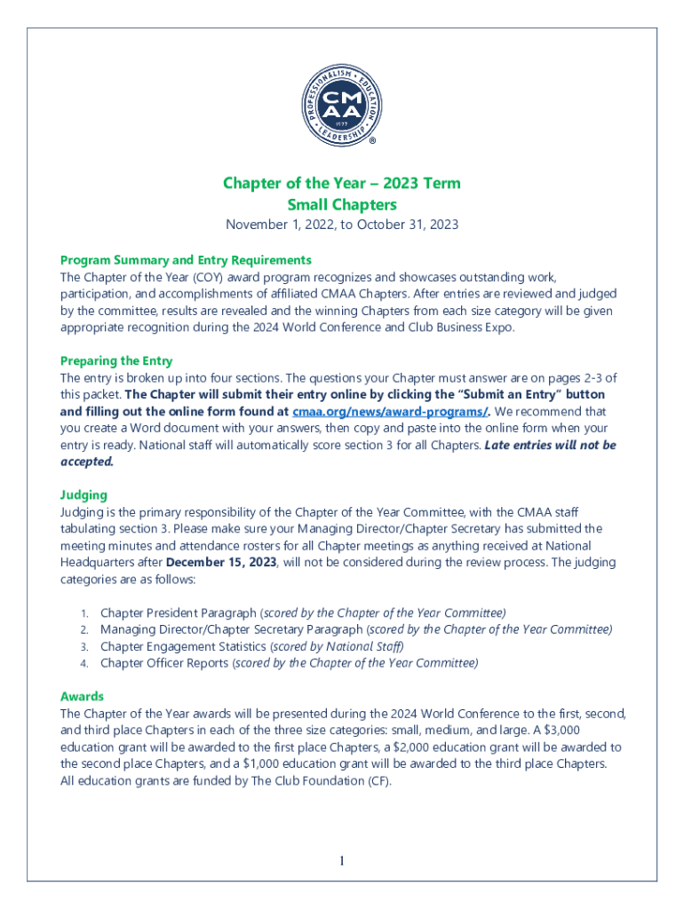 Fillable Online Chapter of the Year Entry Packet Fax Email Print ...