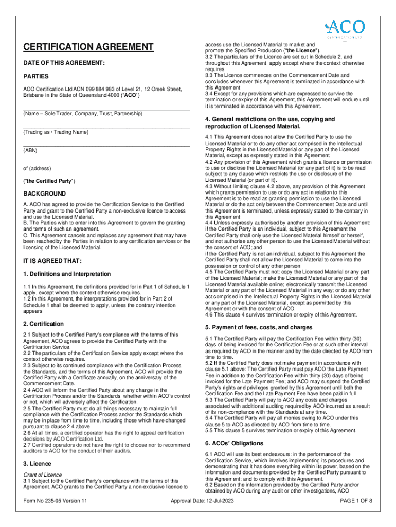 Fillable Online Accreditation Documents-ACO Certification Ltd Fax Email Print - pdfFiller