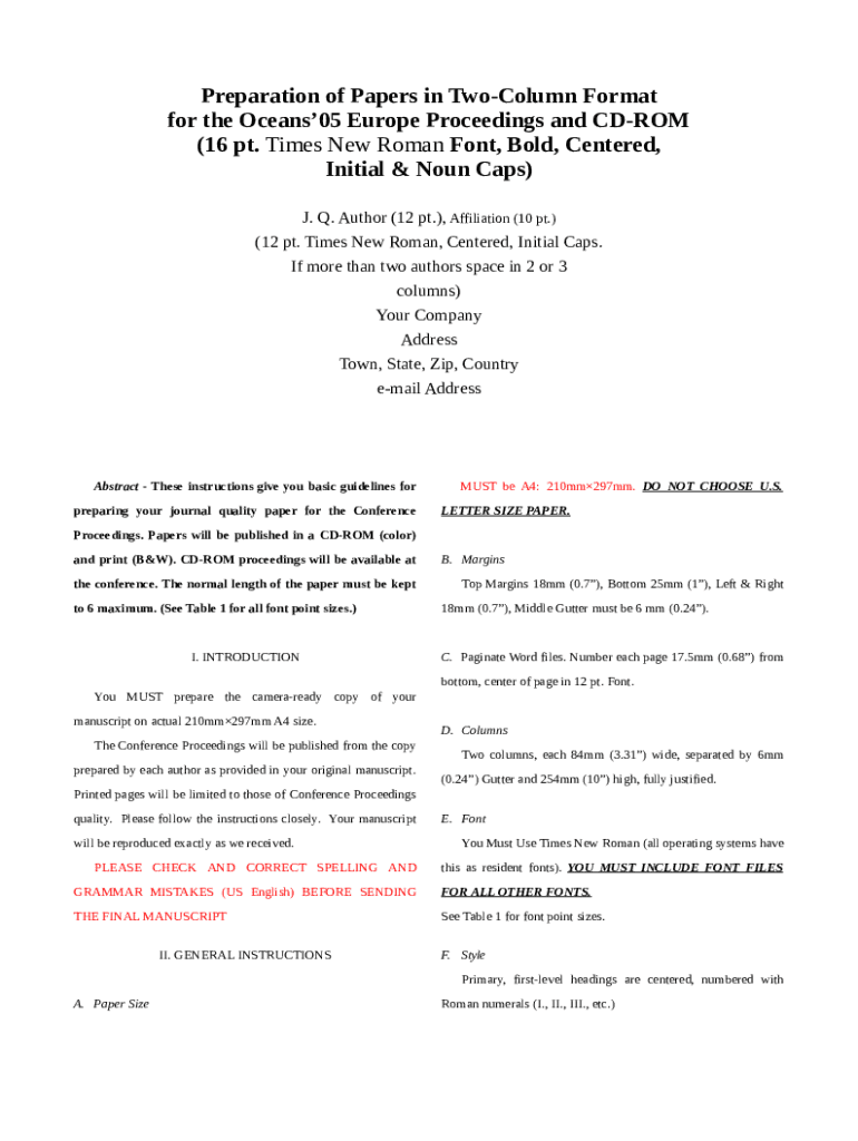 Preparation of Papers in Two Column at for the Doc Template | pdfFiller