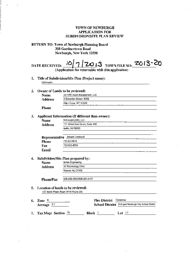 Fillable Online application for - subdivision/site plan review Fax Email Print - pdfFiller