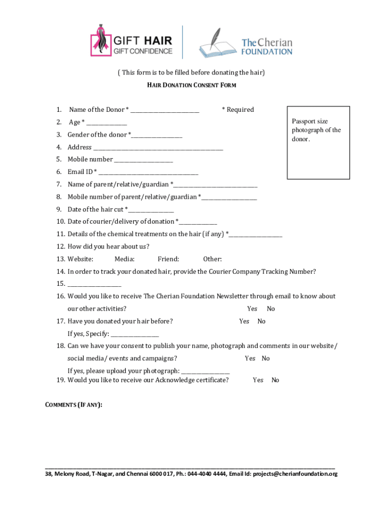 Fillable Online Hair Donation Form Template Fax Email Print - pdfFiller
