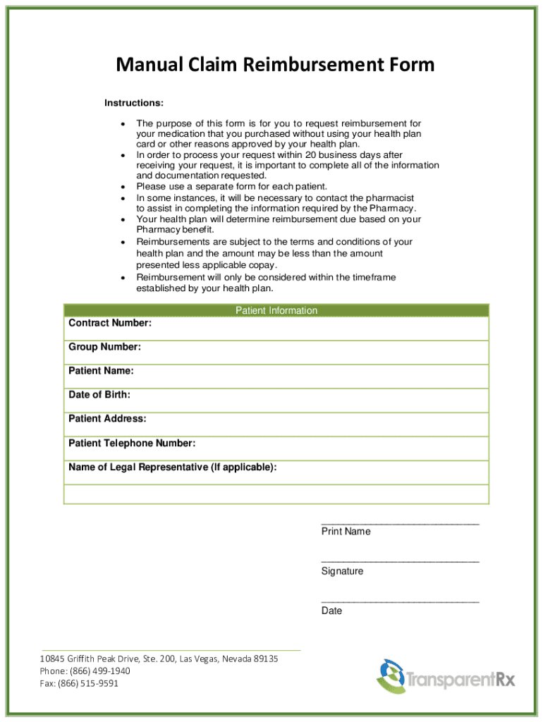 Fillable Online Manual Claim Reimbursement Form Fax Email Print - pdfFiller