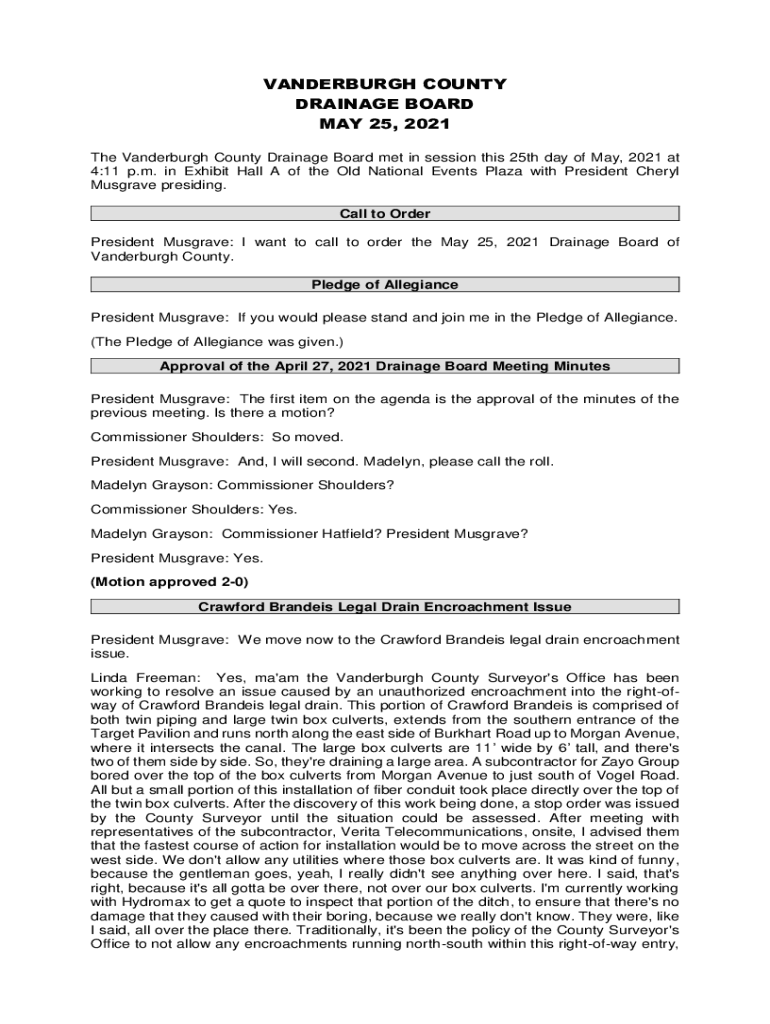 Fillable Online VANDERBURGH COUNTY DRAINAGE BOARD MARCH ... Fax Email Print - pdfFiller