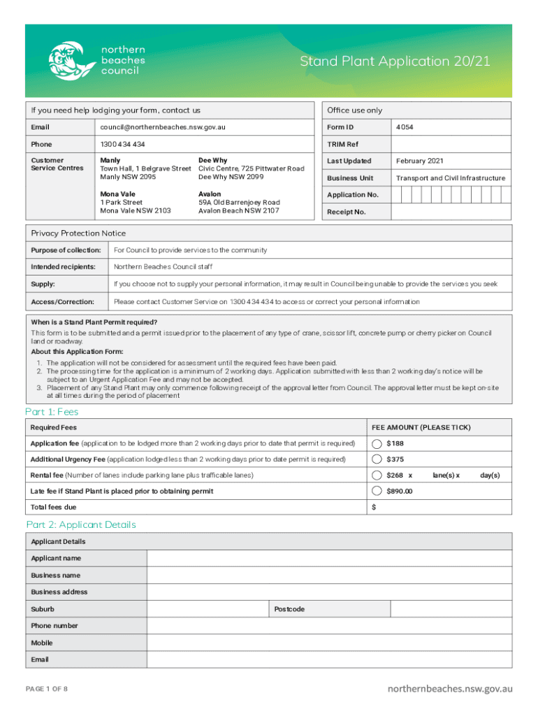 Fillable Online Stand Plant Application 20/21 Fax Email Print - pdfFiller
