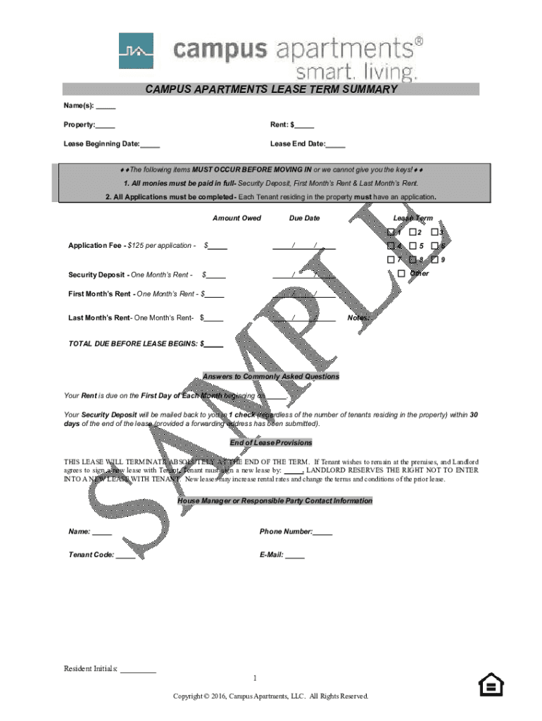 Fillable Online Lease Summary - Fill Online, Printable, Fillable, Blank Fax Email Print - pdfFiller