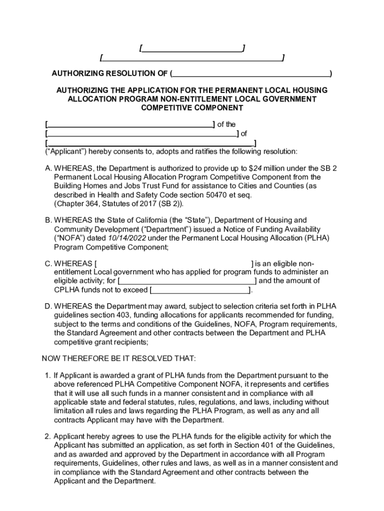 Fillable Online PLHA Competitive Resolution Template Fax Email Print ...