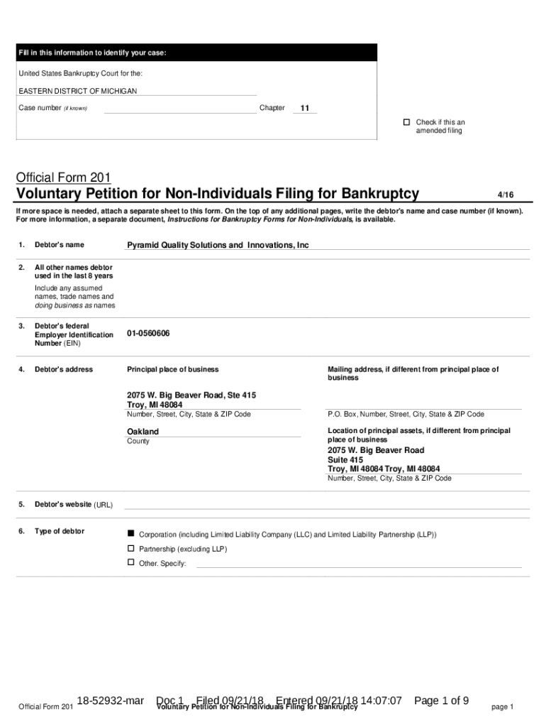 Fillable Online Bankruptcy Forms. Pyramid Quality Solutions and ...
