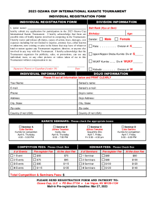 Fillable Online Registration Form - international karate championship ...