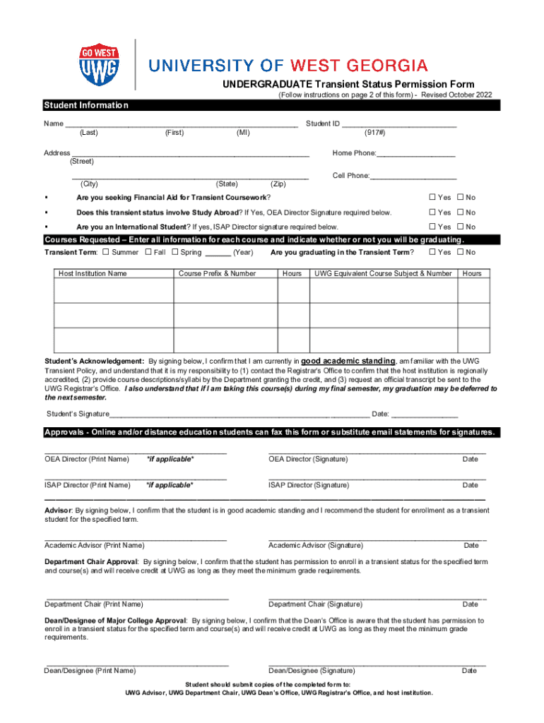 Fillable Online Instructions and Routing for Transient Permission Form ...