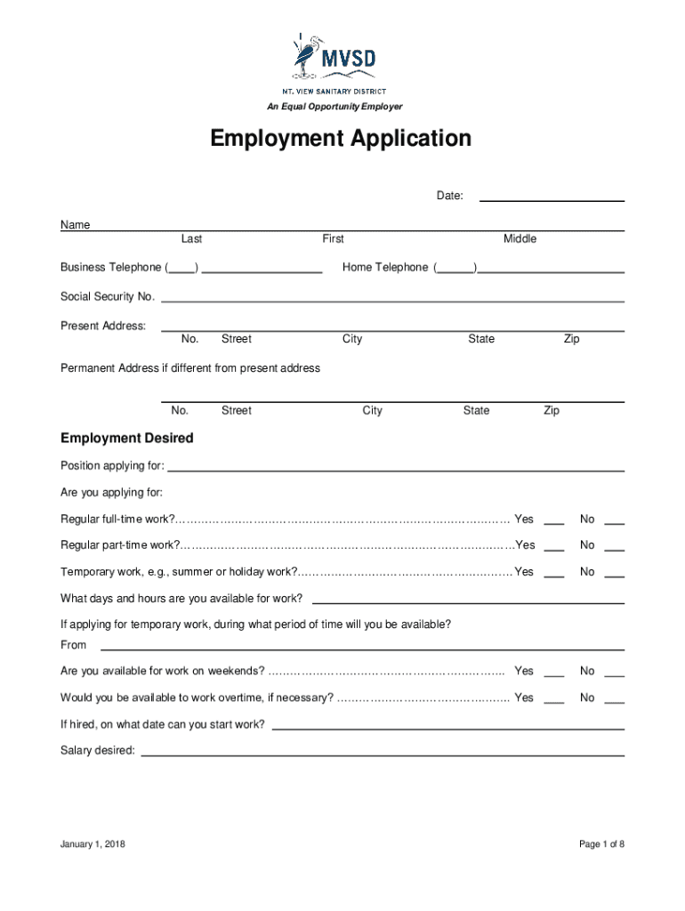 Fillable Online APPLICATION FOR EMPLOYMENT Name: Today's Date ... Fax ...