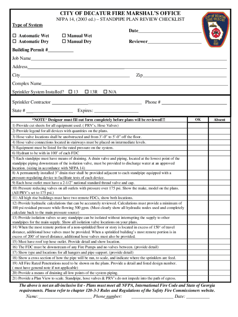 Fillable Online Inspection Requirements for Standpipe Systems Fax Email ...