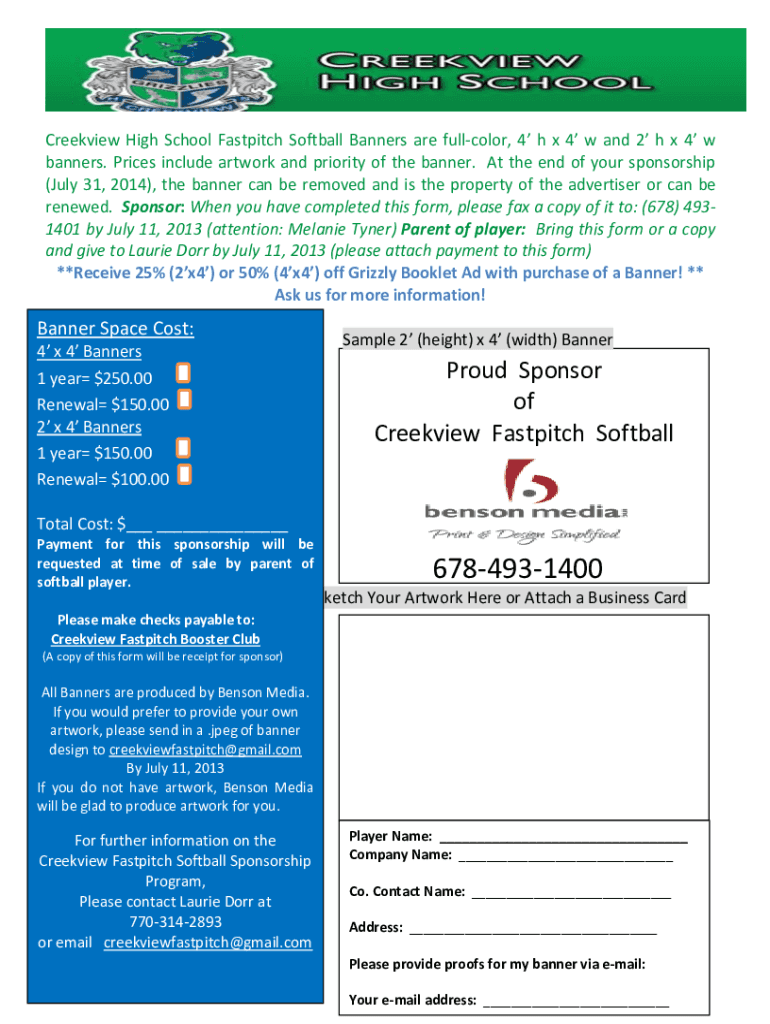 Fillable Online Softball Banner, Photo Banners, Team Banners, Business ... Fax Email Print ...