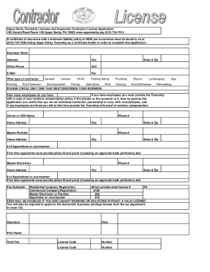 Fillable Online Upper Darby Township Licenses and Inspection Contractor ...