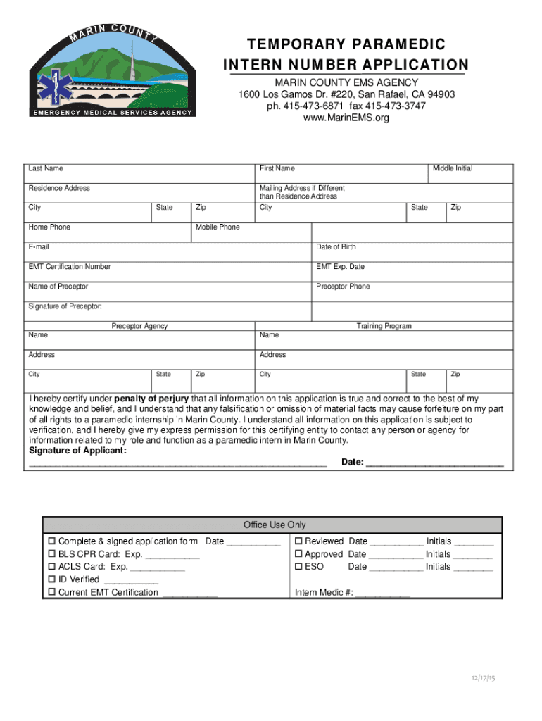 Fillable Online ems marinhhs EMS System Information - Marin Emergency Medical Services Fax Email ...