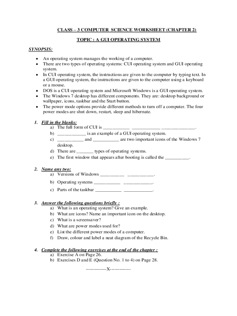 Fillable Online class3 computer science worksheet (chapter 2) Fax Email ...