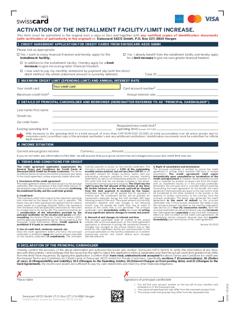 Fillable Online ACTIVATION OF THE INSTALLMENT FACILITY/LIMIT ... Fax ...