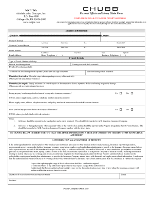 Fillable Online Personal Effects and Money Claim Form Insured ... Fax ...