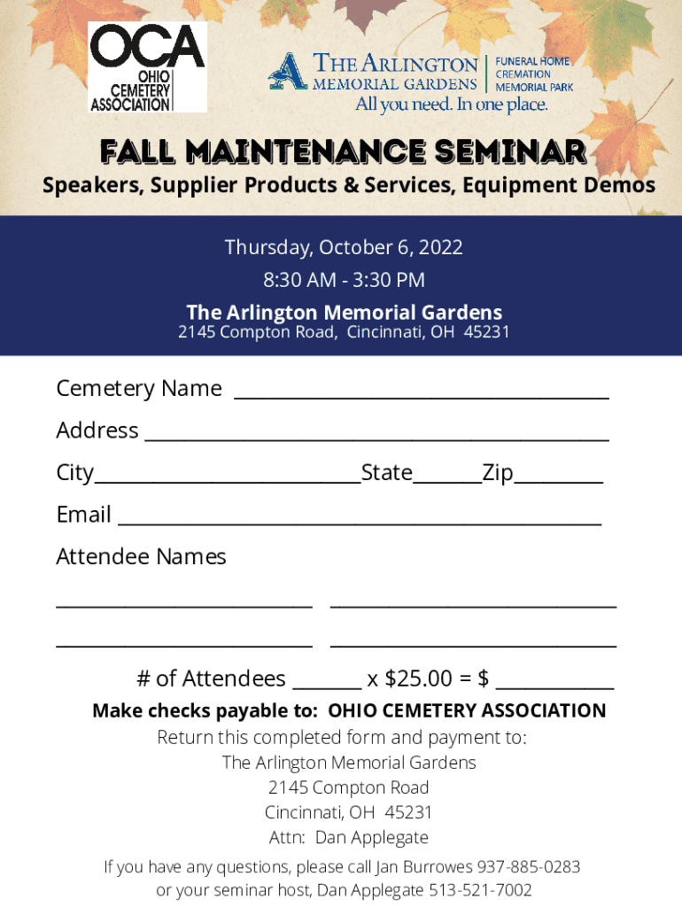 Fillable Online OCA Registration Form - Cemetery Fax Email Print ...