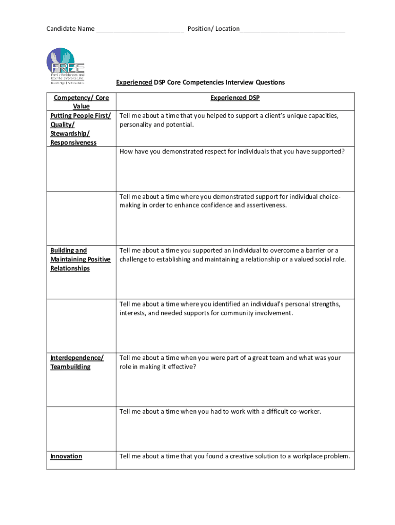 Fillable Online Sample Competency-Based Behavioral Interview Questions ...