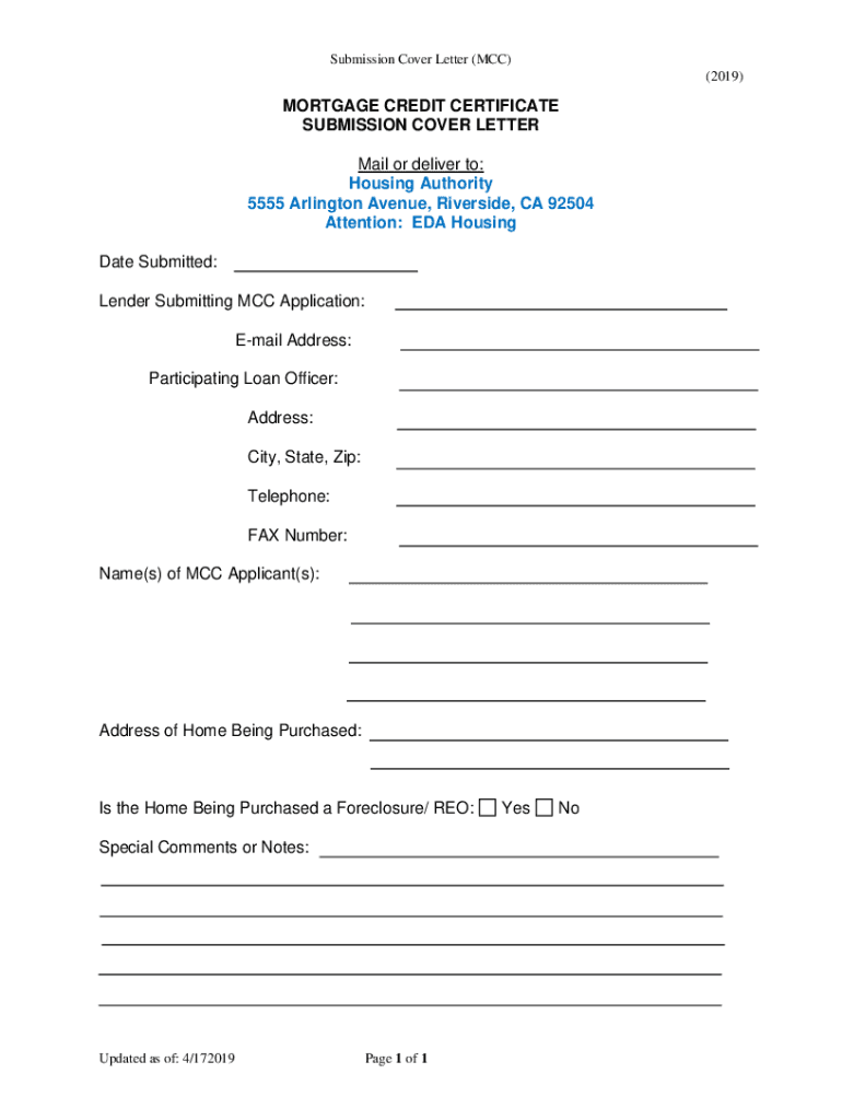 Fillable Online MCC Submission Cover Letter - revised Fax Email Print ...