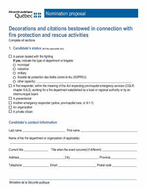 Fillable Online Nomination proposal - Decorations and citations bestowed in connection with fire ...