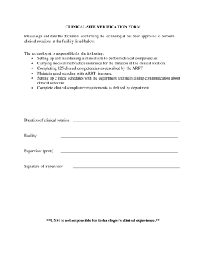 Fillable Online hsc unm CLINICAL SITE VERIFICATION FORM Fax Email Print ...