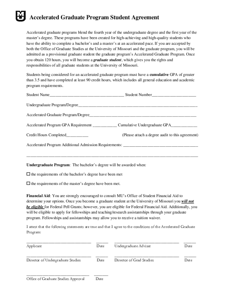 Fillable Online stat missouri Accelerated Graduate Program Student Agreement ContractTG version ...