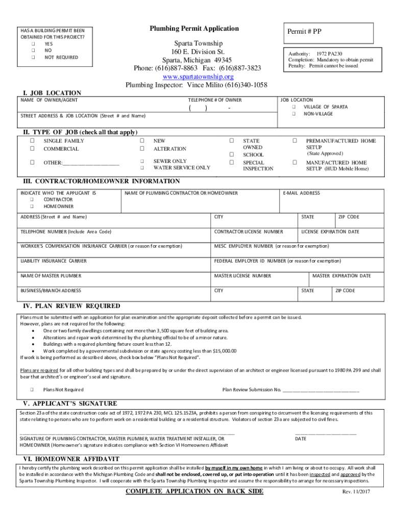 Fillable Online plumbing permit application Fax Email Print - pdfFiller