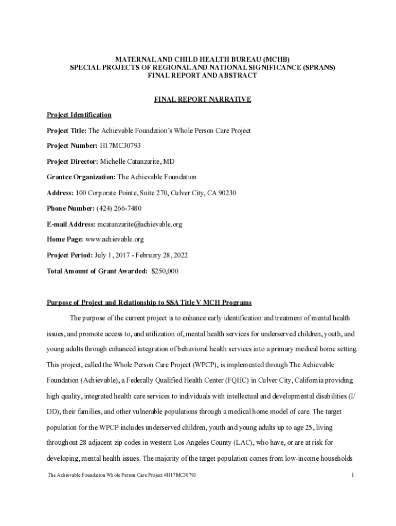 Fillable Online The Achievable Foundation's Whole Person Care Project ...