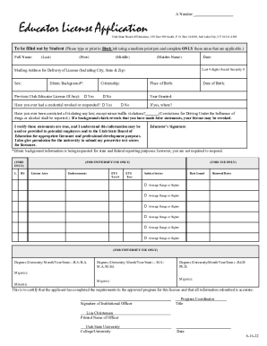 Fillable Online cehs usu Utah Teacher License (USBOE) - Teacher ...