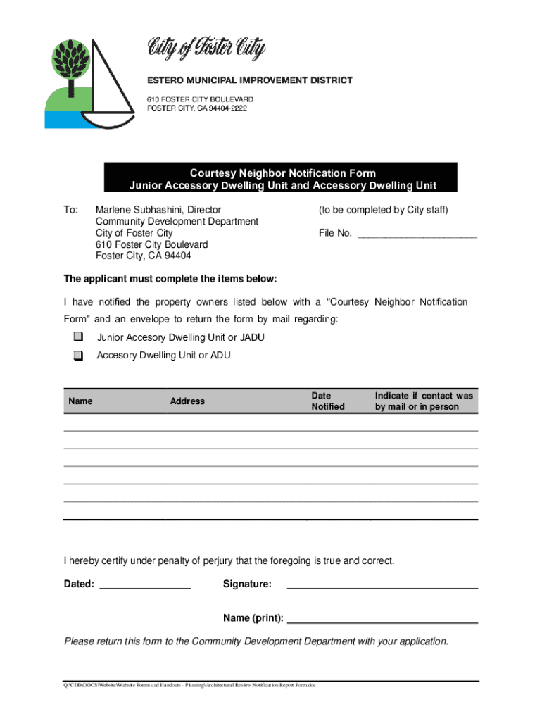 Fillable Online ADU Neighbor Notification Form Fax Email Print - pdfFiller